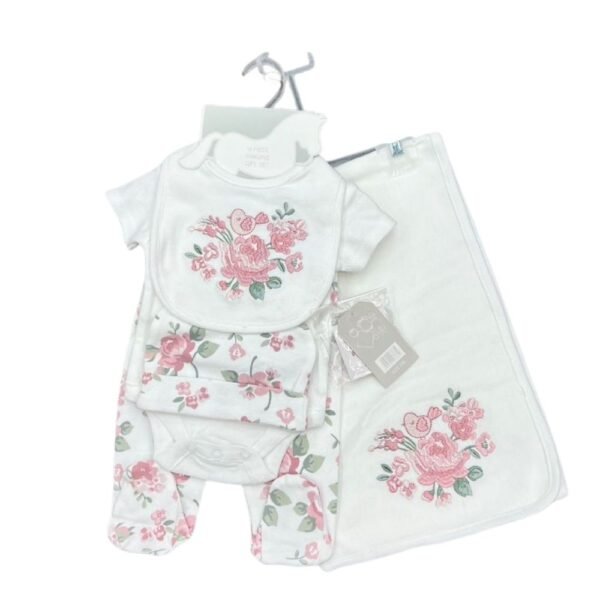 Baby Girl Clothing Set – 5-Piece Floral Embroidery Outfit & Blanket ...